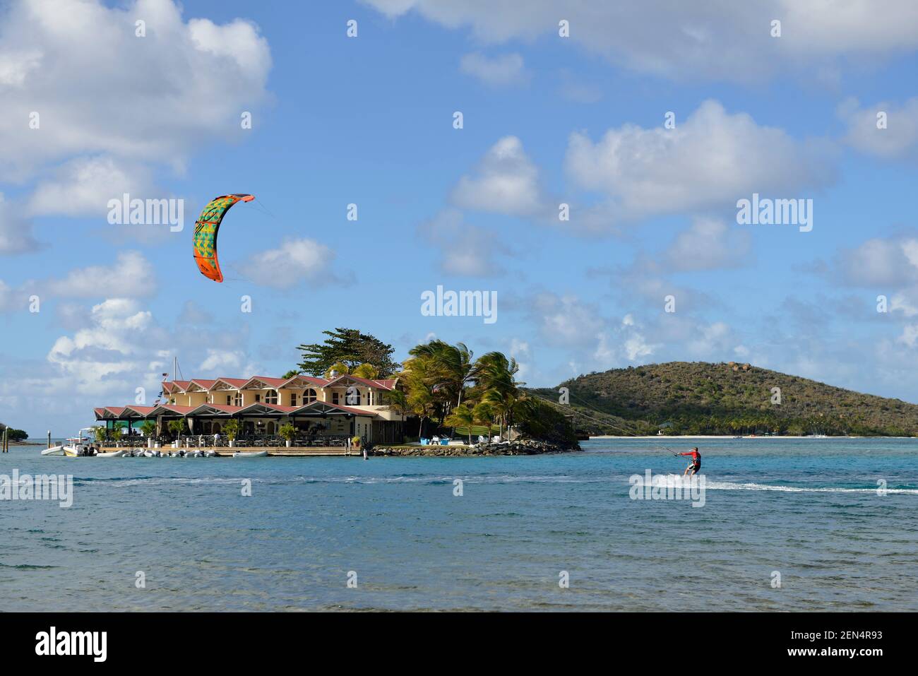 Kite surfing in front of Saba Rock, Virgin Gorda, British Virgin ...