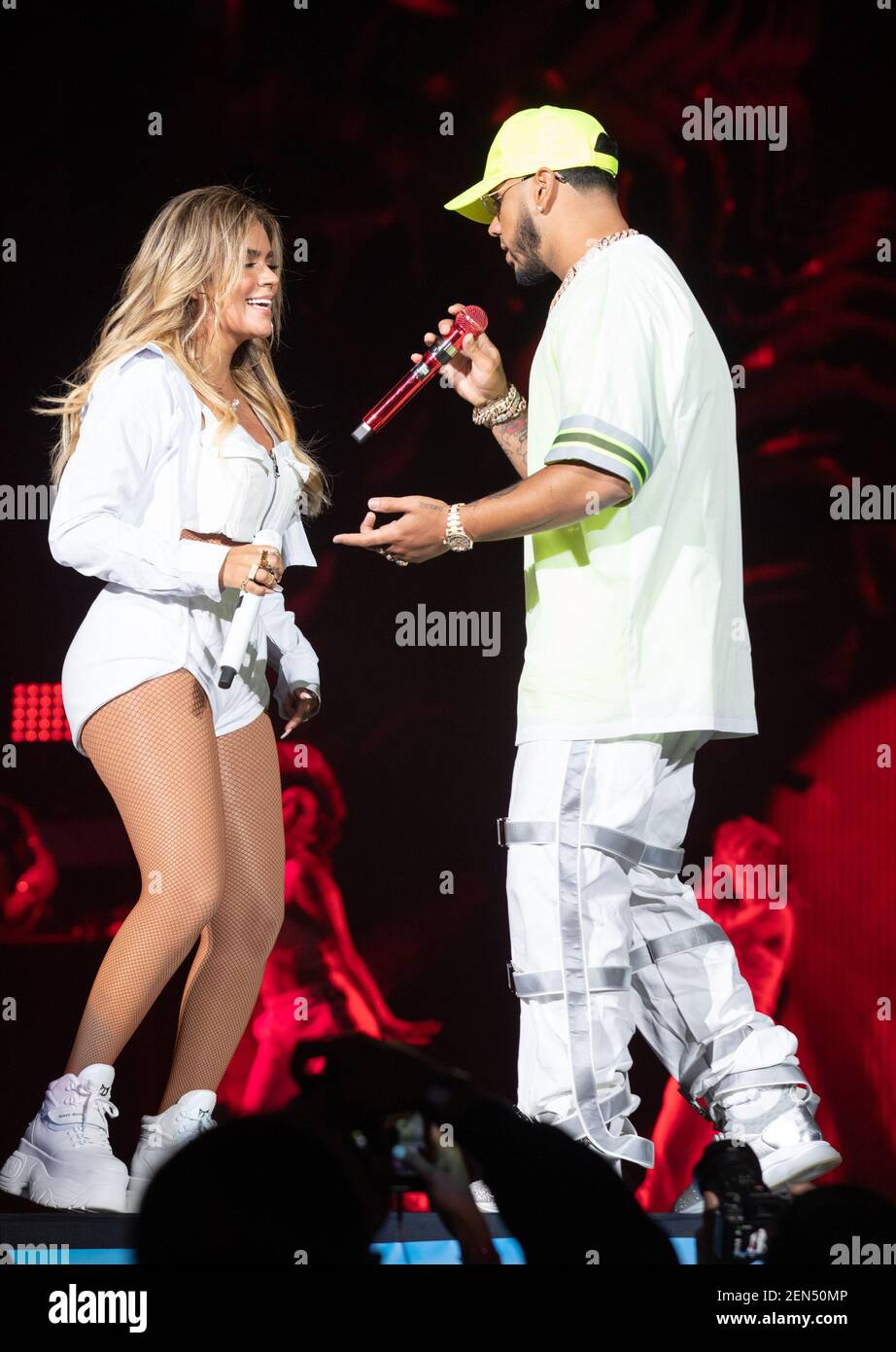 MIAMI, FL - JUNE 8: Anuel AA and Karol G perform during Uforia Mix Live ...