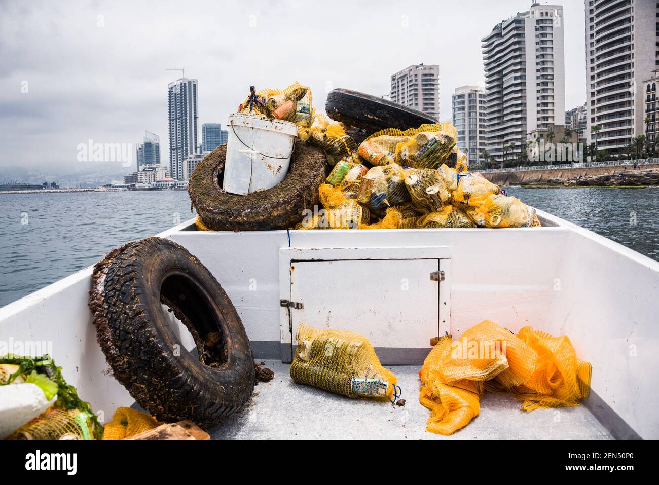 Trash cleared by Calypso Dive Club members from the sea along Beirut's ...