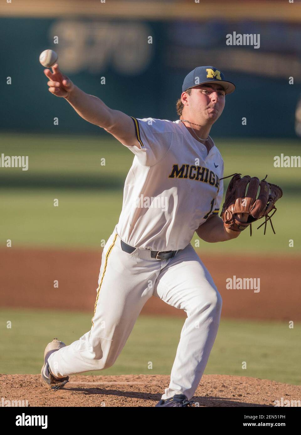 June 08, 2019 Los Angeles, CA..Michigan pitcher (17) Jeff Criswell pitched 5 1/3 innings giving ...