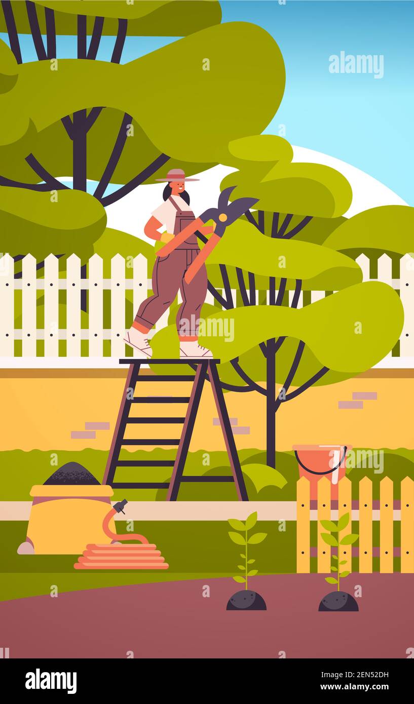 Gardener worker pruning tree Stock Vector Images - Alamy