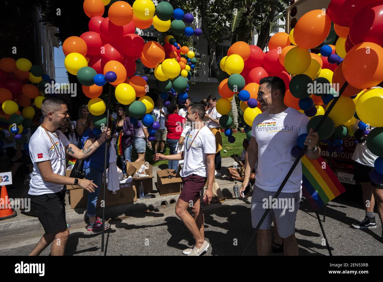 Participants at the LA Pride Parade 2019 in West Hollywood, California ...