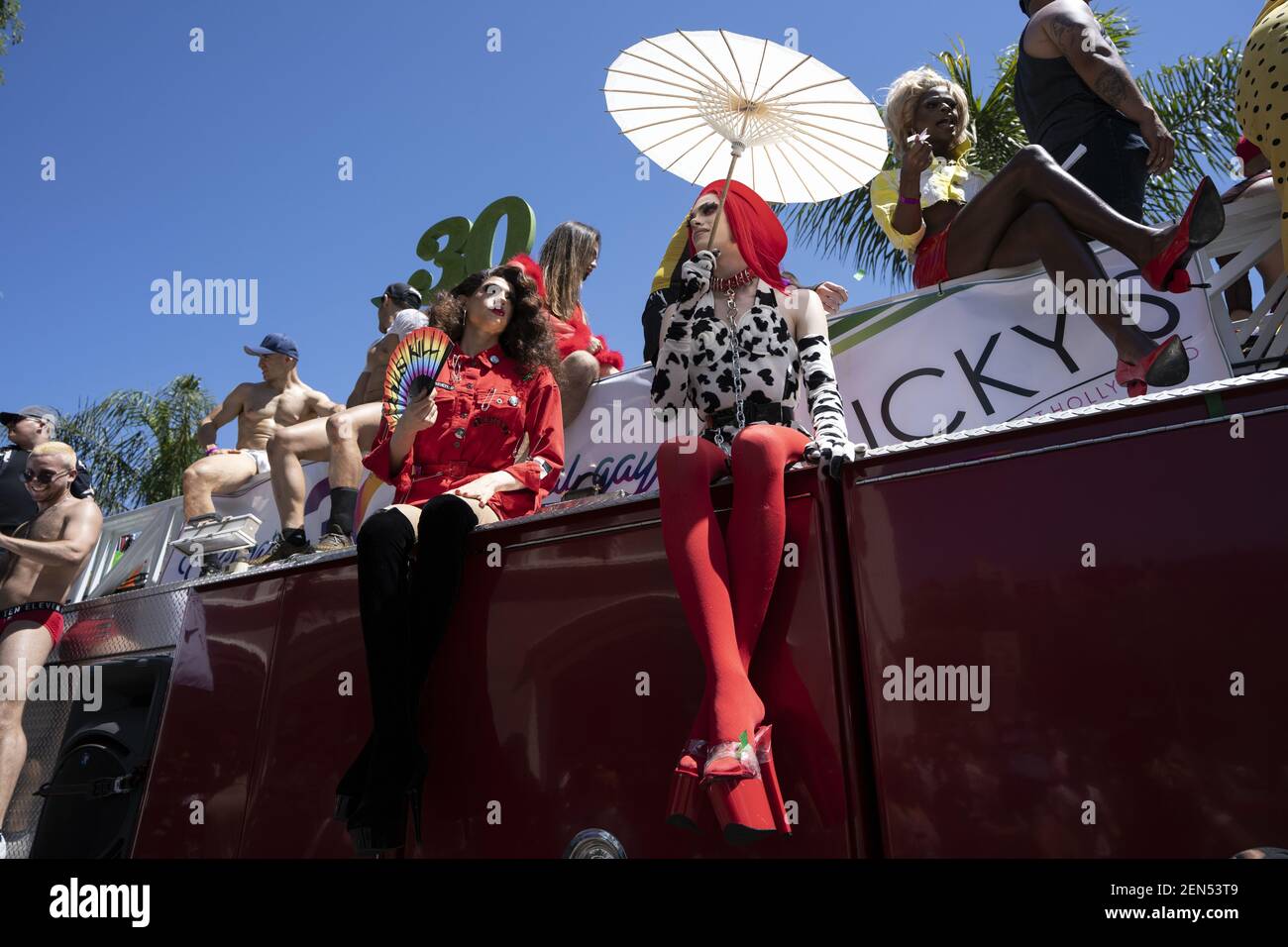 Participants at the LA Pride Parade 2019 in West Hollywood, California ...
