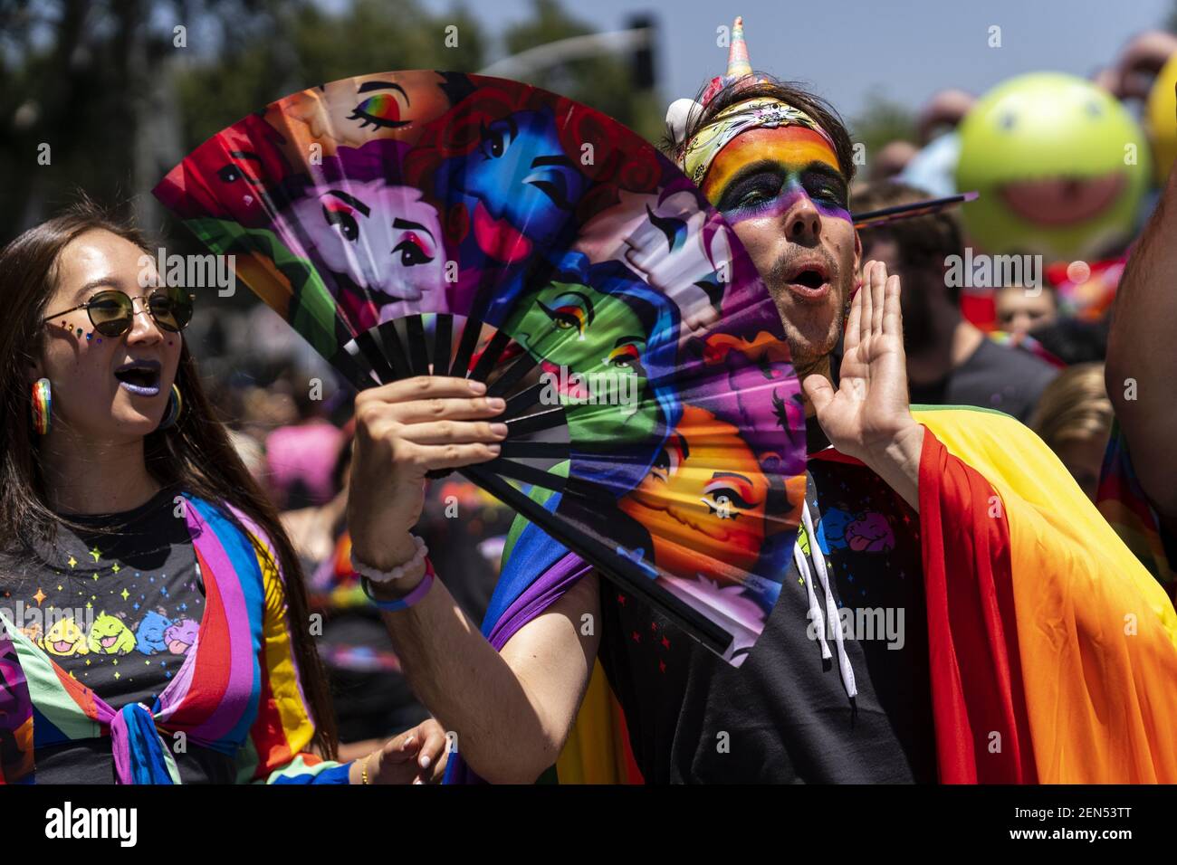 Participants at the LA Pride Parade 2019 in West Hollywood, California ...