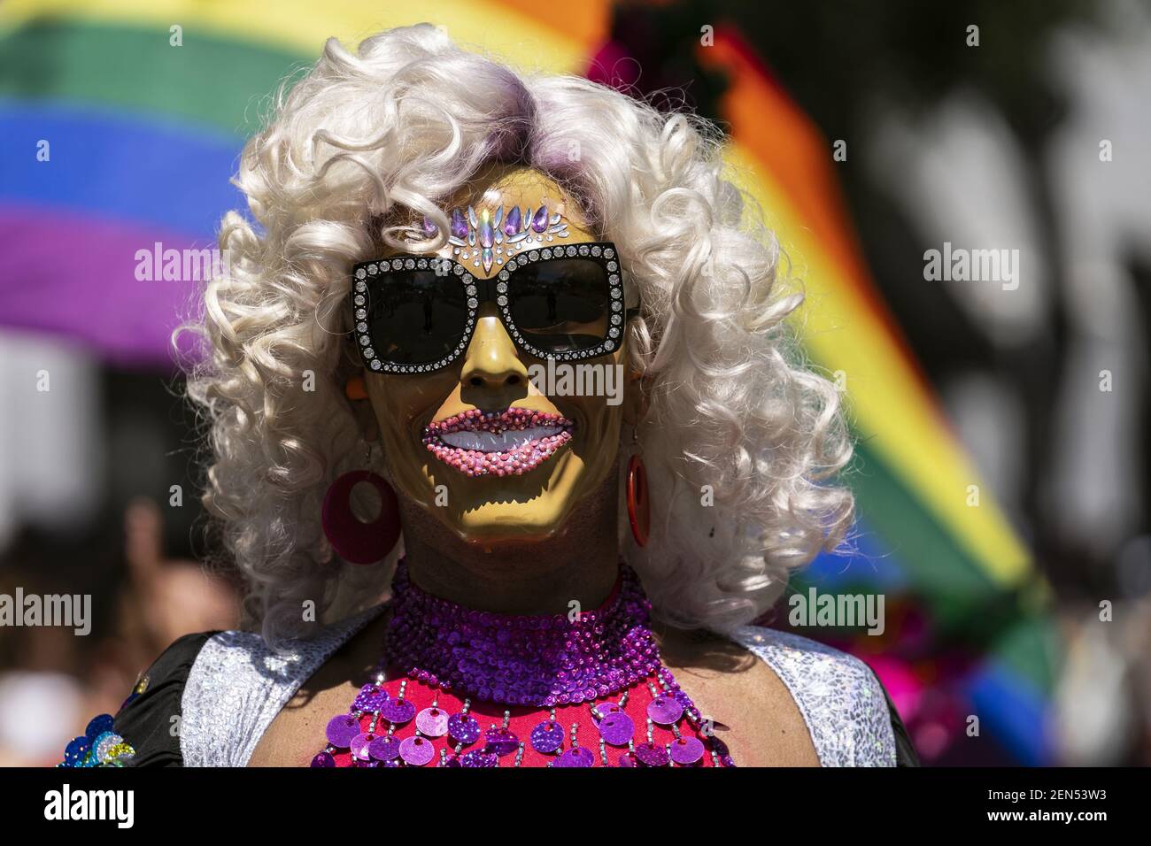 A participant at the LA Pride Parade 2019 in West Hollywood, California ...