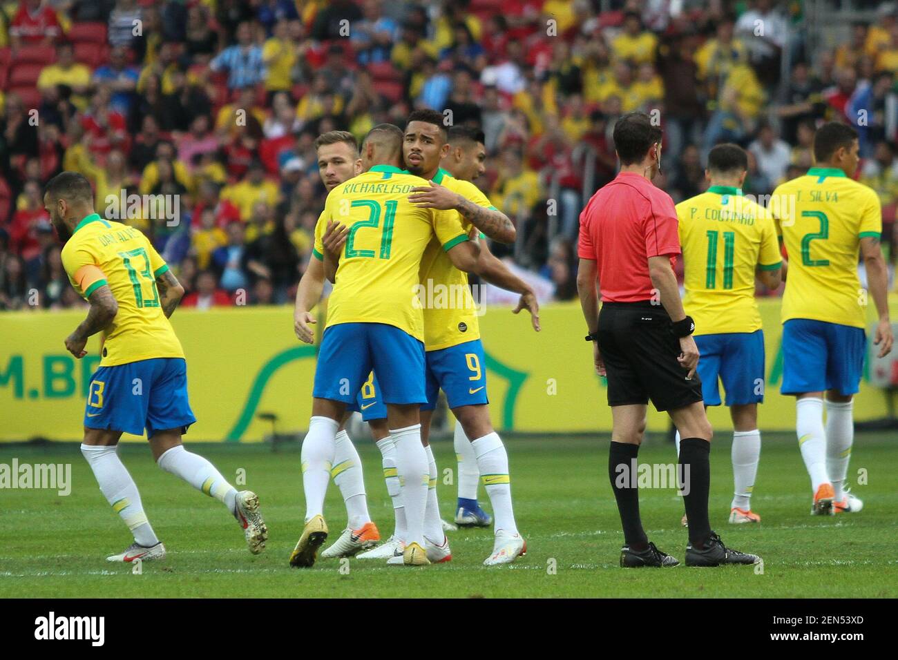 Players of Brazil celebrates goal of Gabriel Jesus 1-0 during the ...