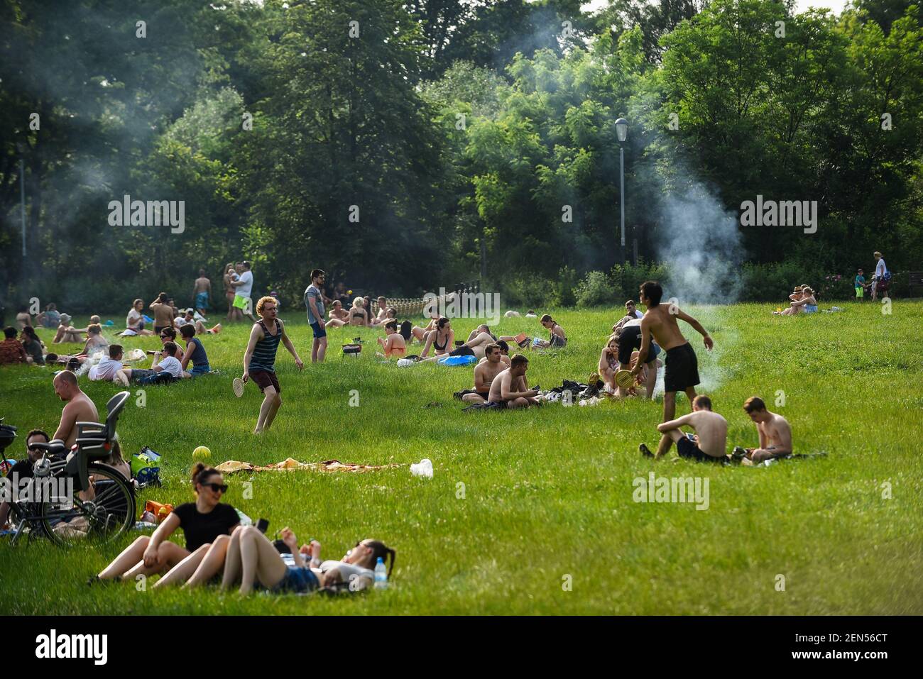 People enjoy a sunny day at Bagry Lake as high temperatures reach ...