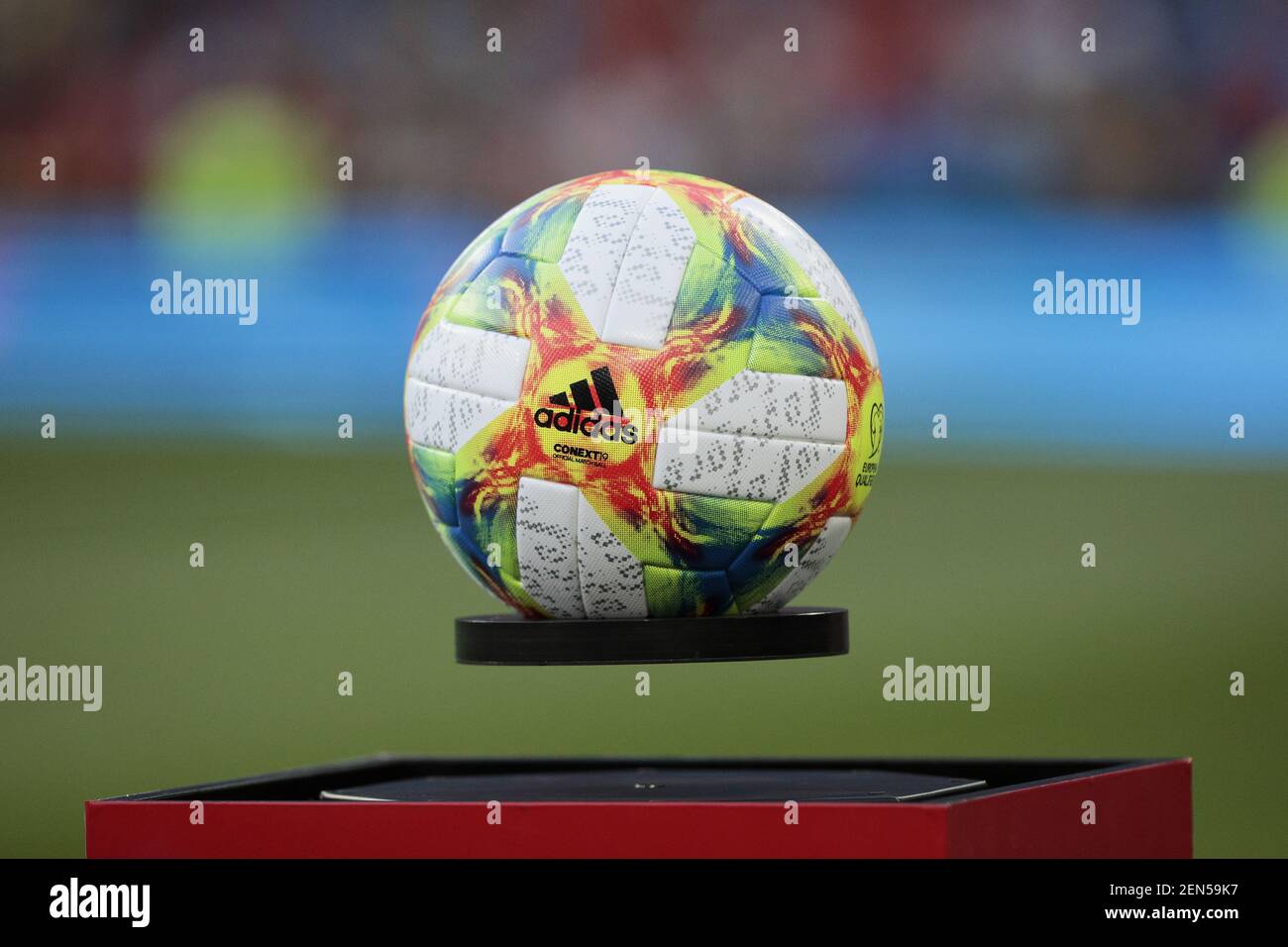 A soccer ball seen during the UEFA EURO 2020 Qualifier match between ...