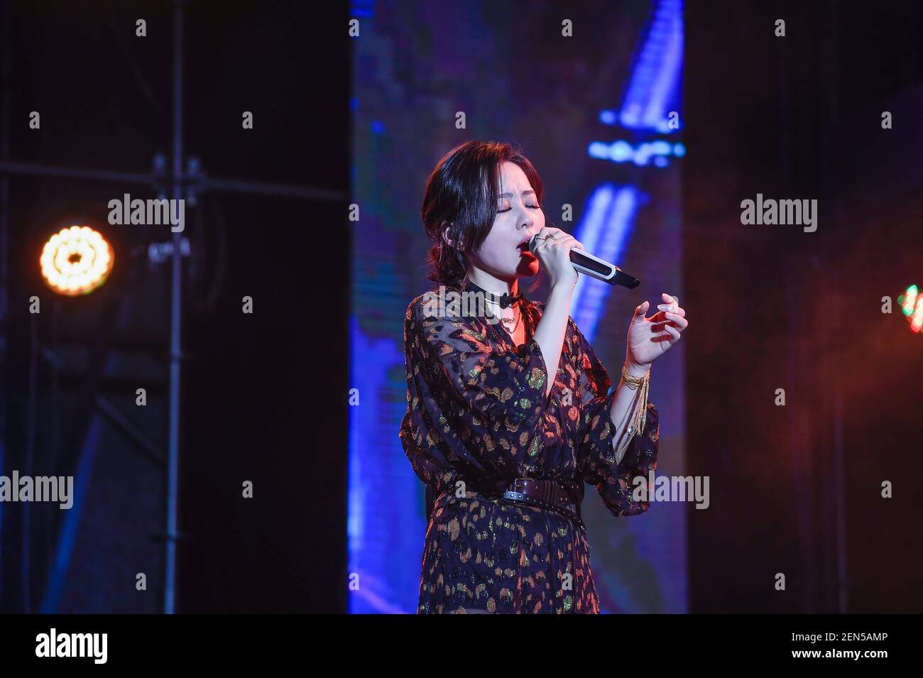 Chinese singer Jane Zhang or Zhang Liangying performs at the opening ...