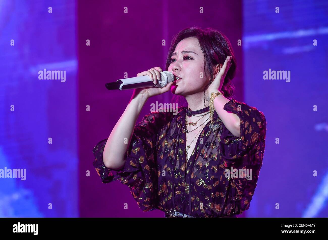 Chinese singer Jane Zhang or Zhang Liangying performs at the opening ...