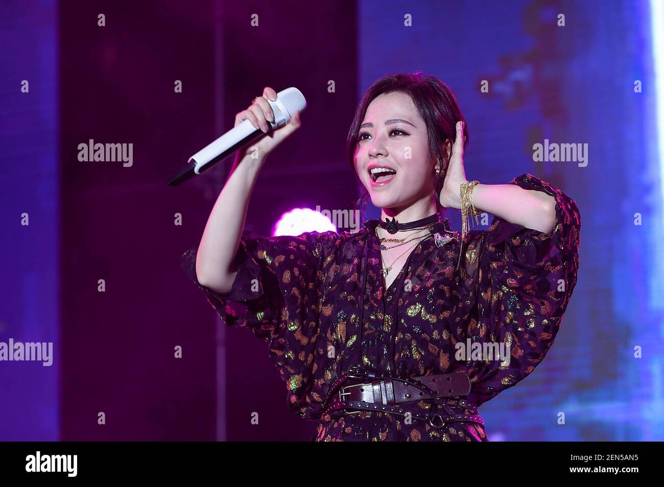 Chinese singer Jane Zhang or Zhang Liangying performs at the opening ...