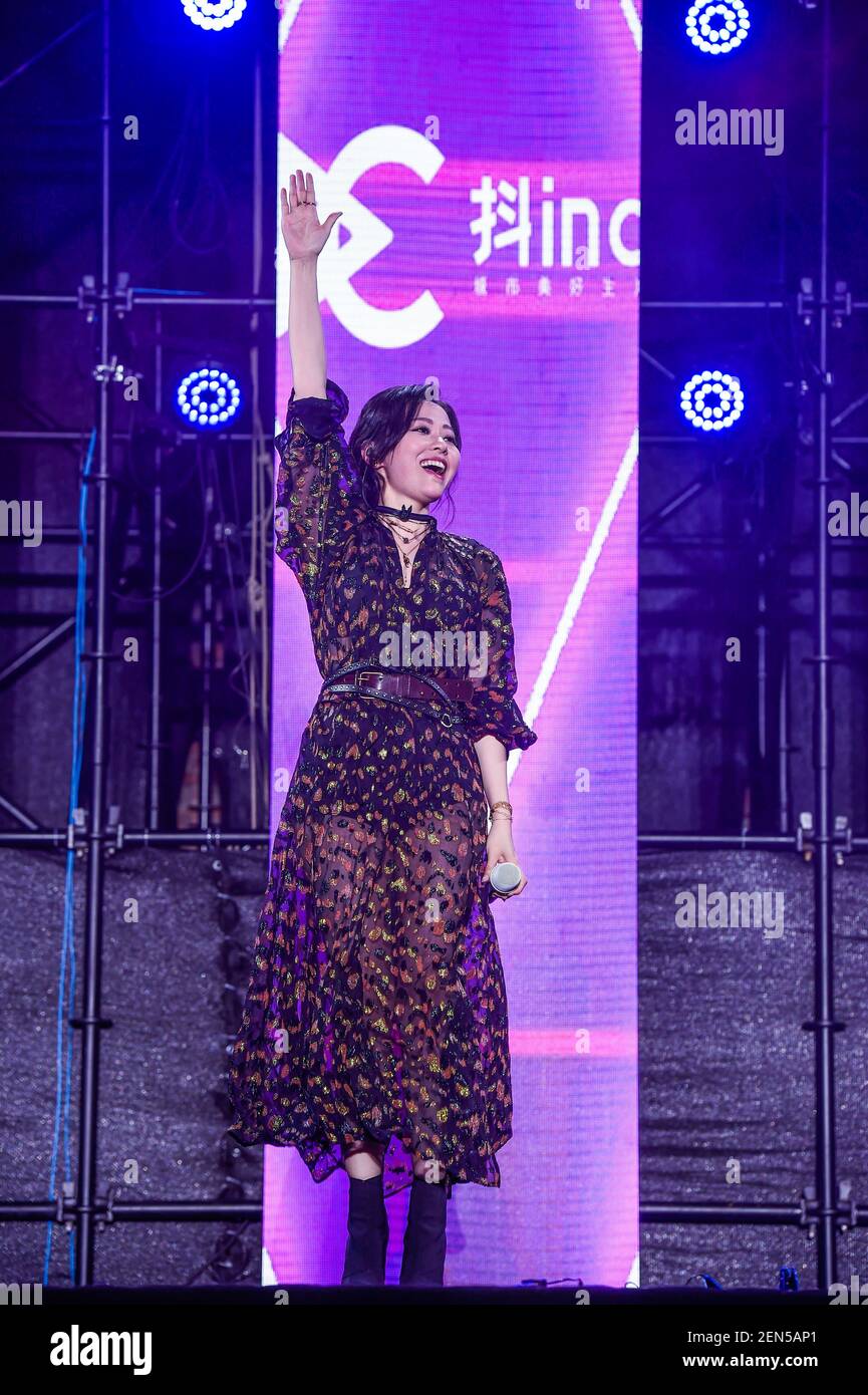 Chinese singer Jane Zhang or Zhang Liangying performs at the opening ...