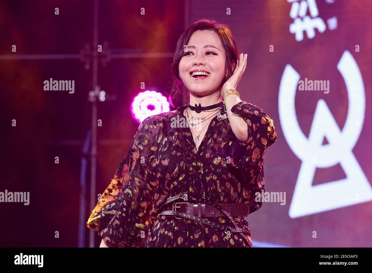 Chinese singer Jane Zhang or Zhang Liangying performs at the opening ...