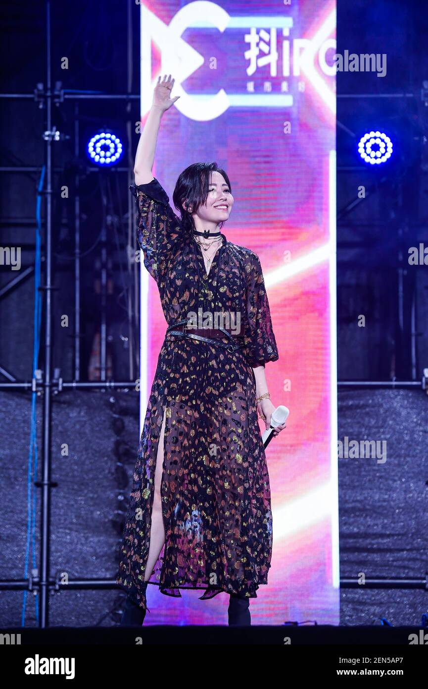 Chinese singer Jane Zhang or Zhang Liangying performs at the opening ...