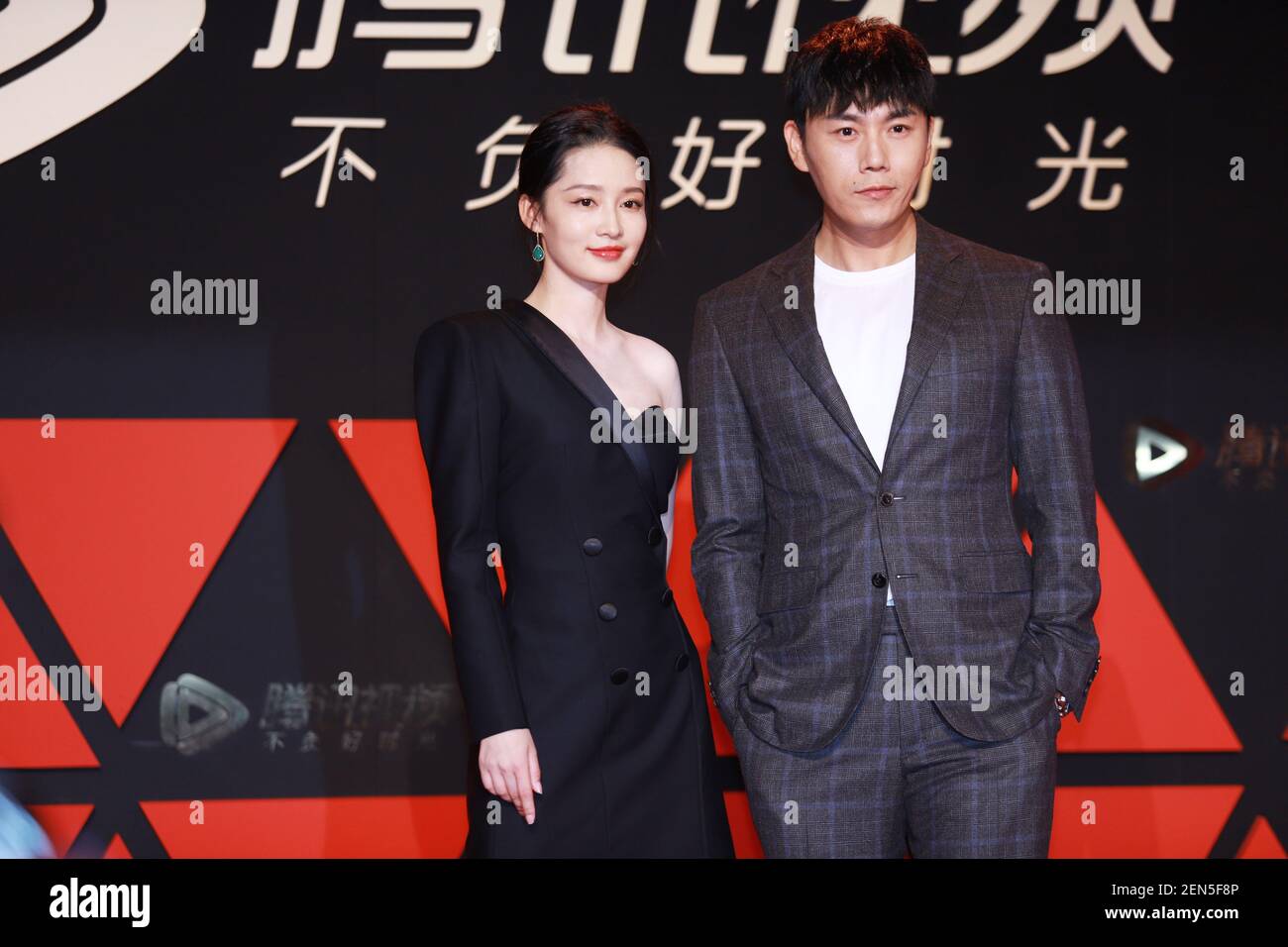 Chinese actress Li Qin, left, and actor Qin Hao attend the press ...