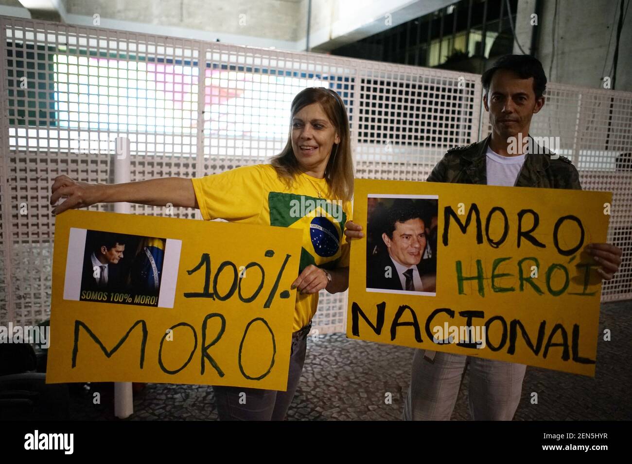 Supporters of Brazil's Justice Minister Sergio Moro during a protest in ...