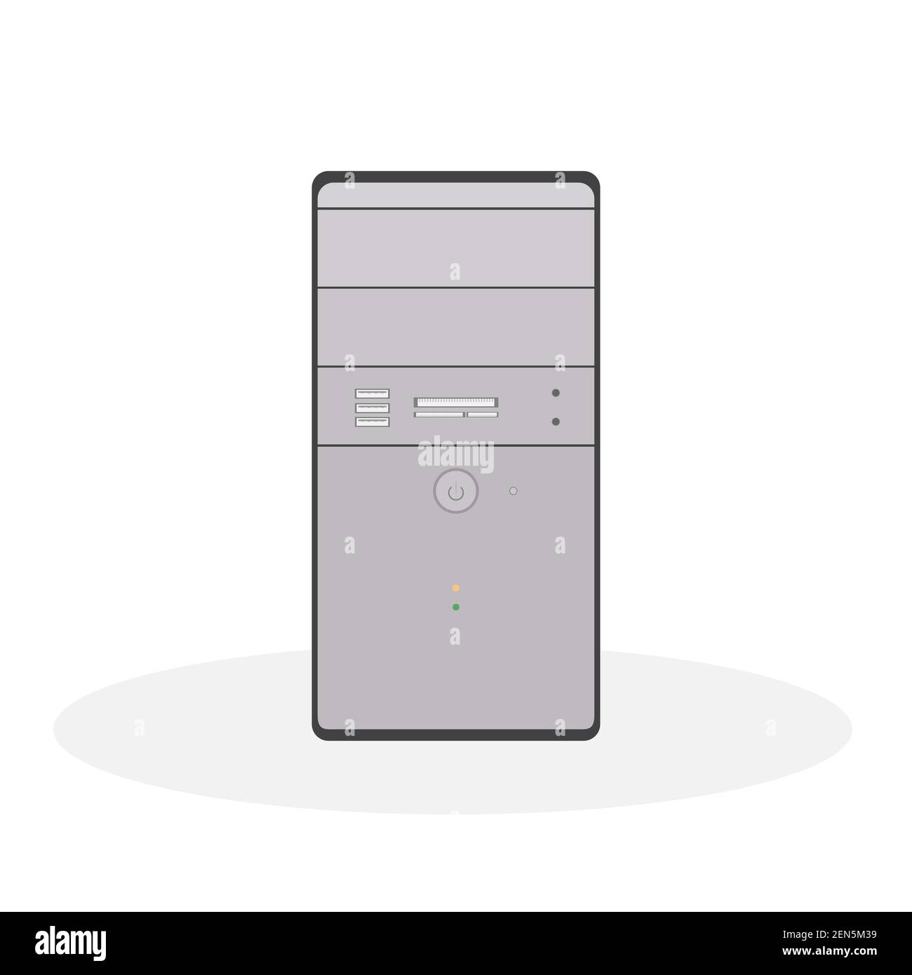 The system unit of the computer is in gray tones, with a card reader ...