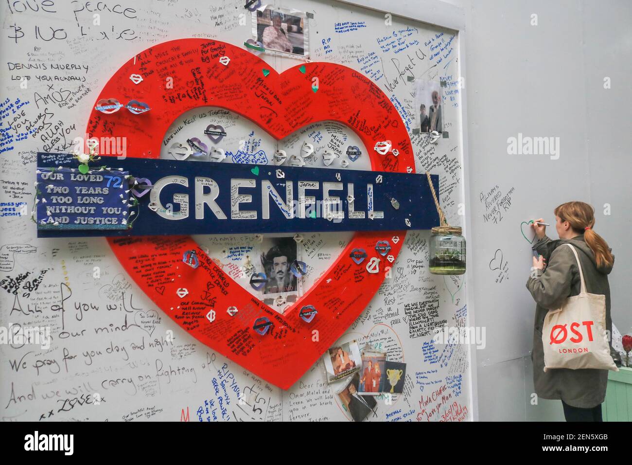 Grenfell sign with love, on a billboard during the commemoration ...