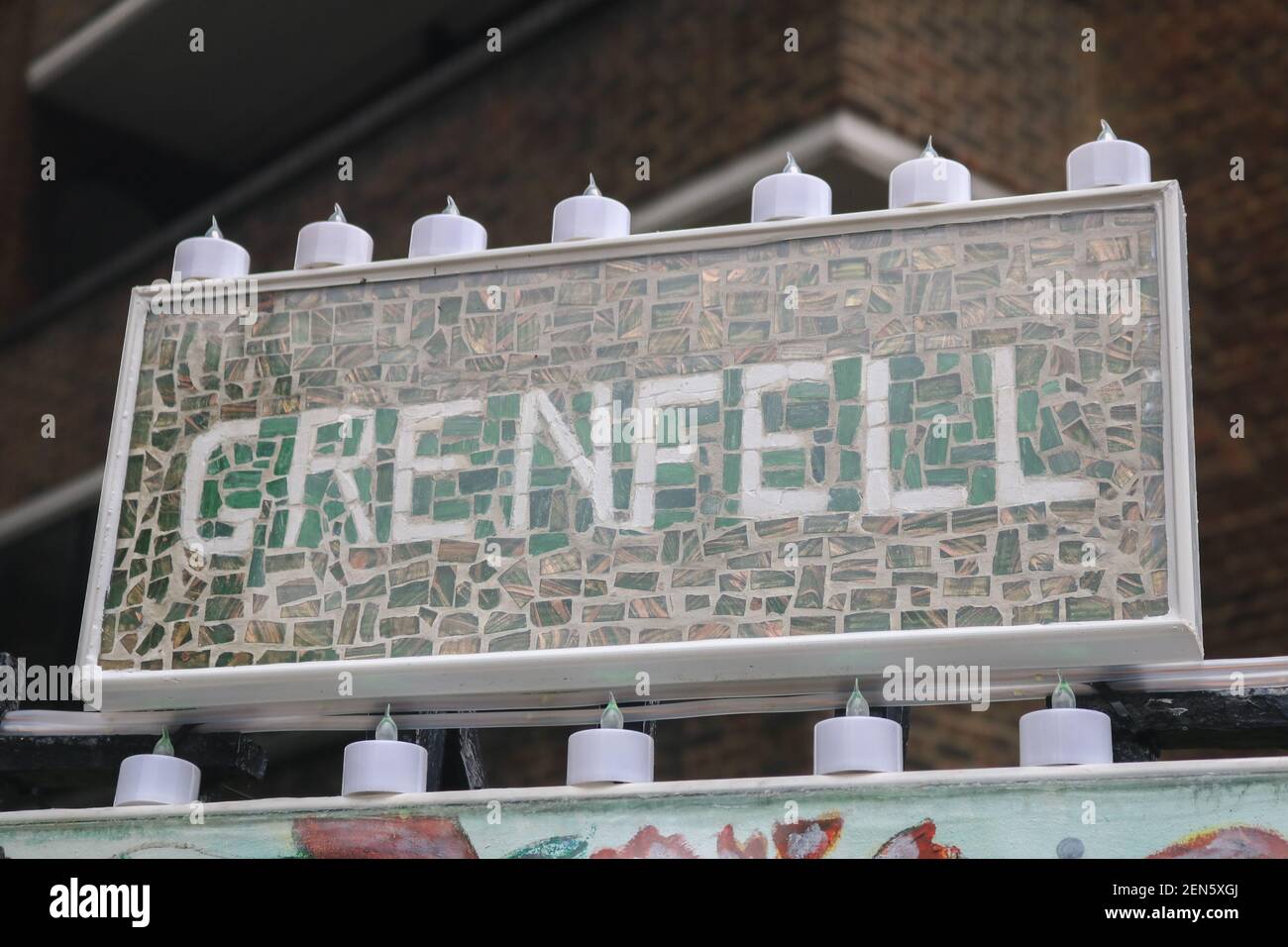Grenfell sign during the commemoration. Second anniversary ...