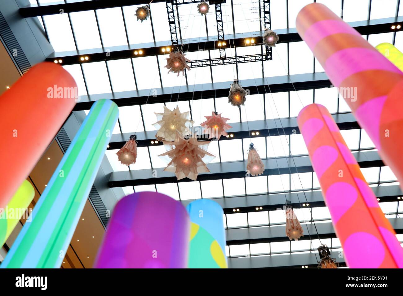 Two sets of kinetic art installations featuring American artist Patrick ...