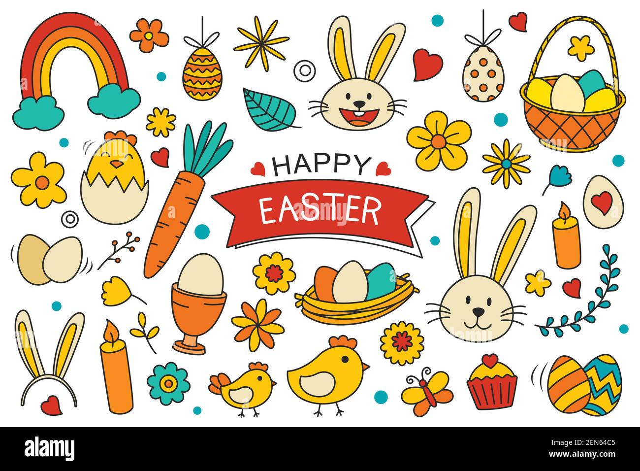 Happy easter elements design. Easter set with object and decorations on ...