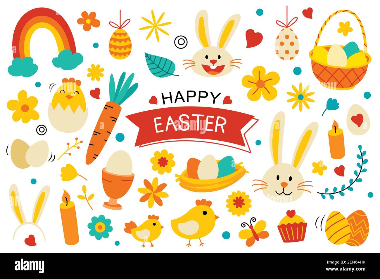 Happy easter elements flat design. Easter set with object and ...