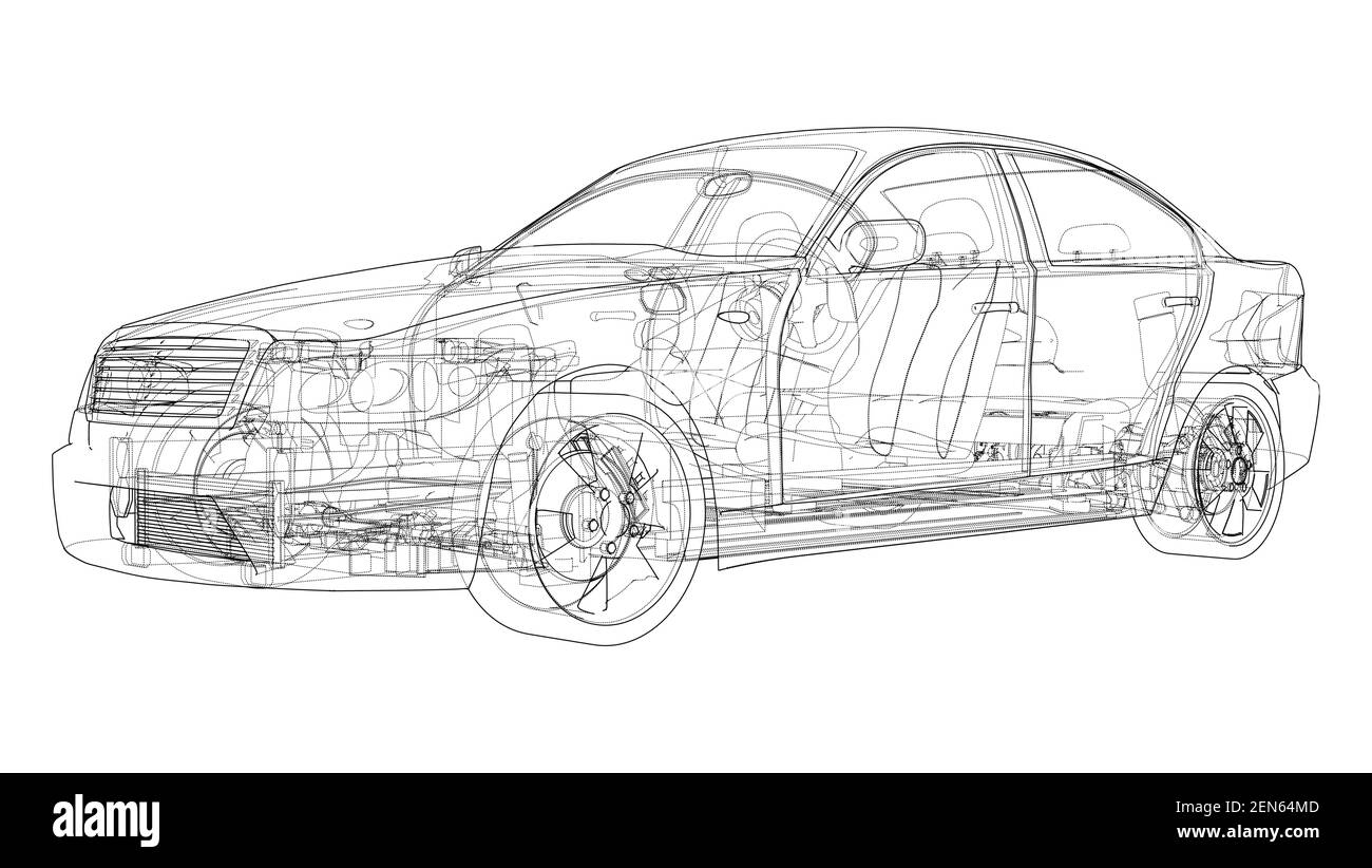 Electric Car With Chassis. Vector rendering of 3d Stock Vector Image ...