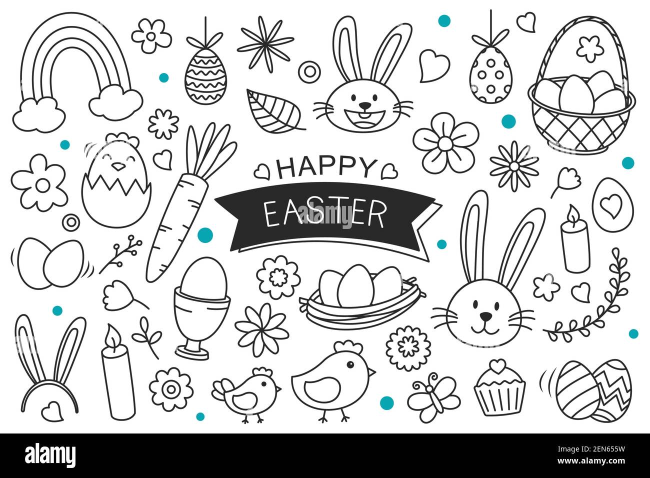 Easter eggs hand drawn on white background. Happy easter isolated ...