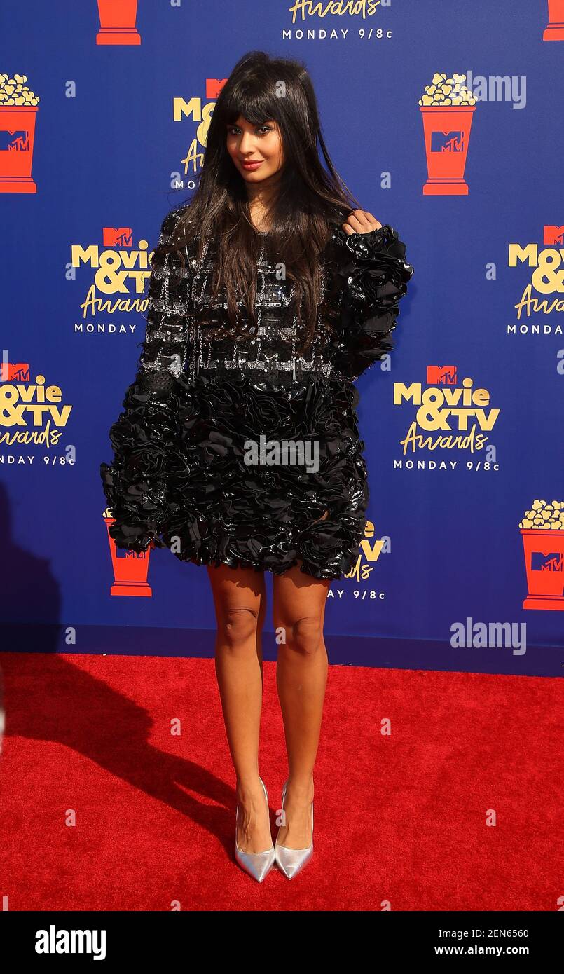 Jameela Jamil attends the 2019 MTV Movie and TV Awards at Barker Hangar ...
