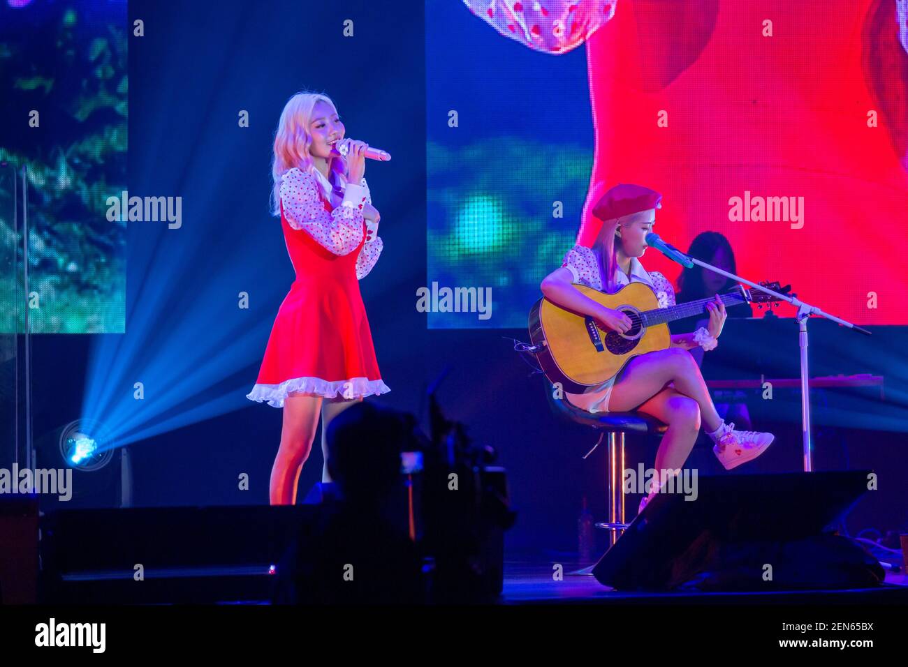 Ahn Ji-young and Woo Ji-yoon of South Korean duo Bolbbalgan4 perform ...