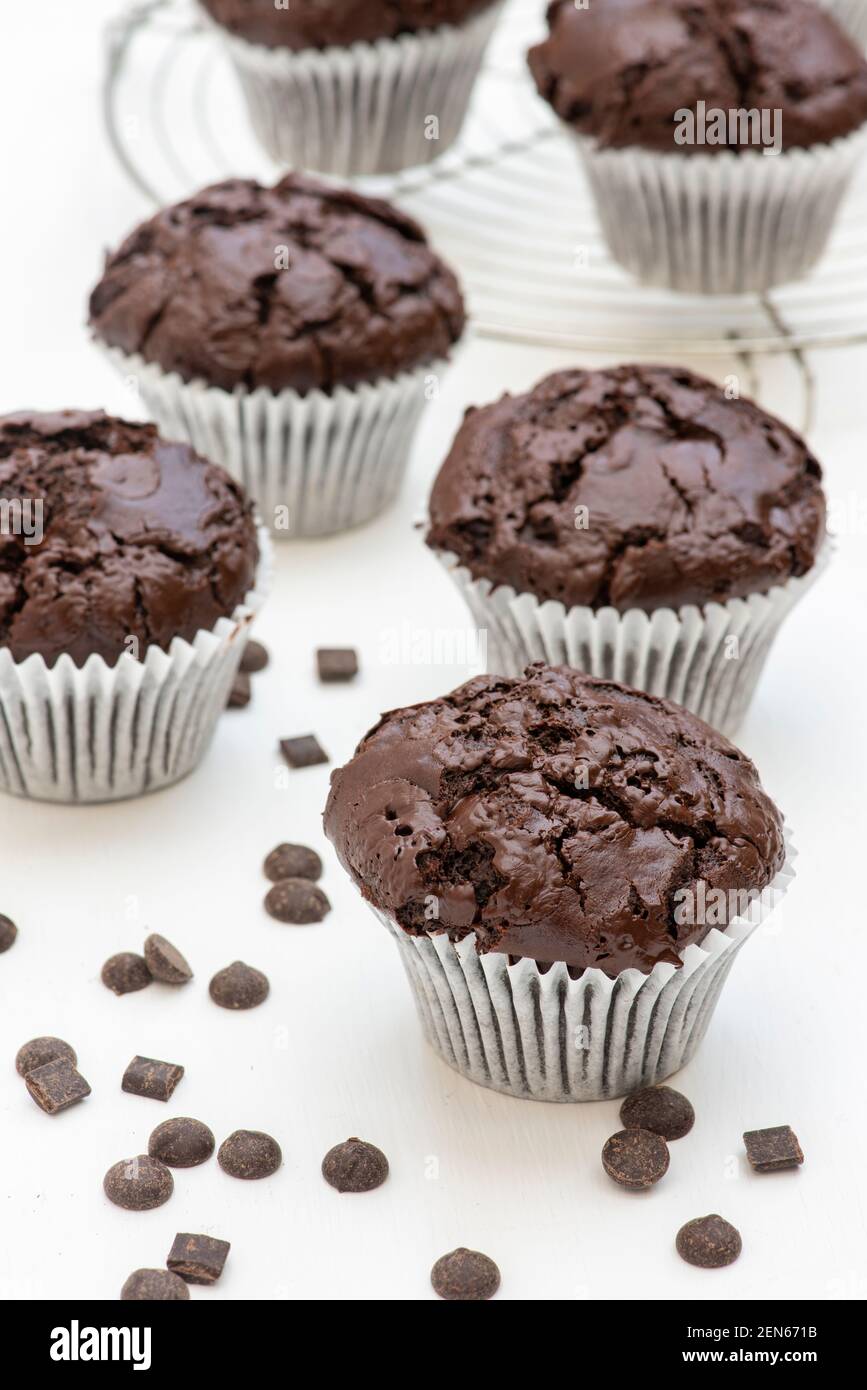 Homemade double chocolate muffins Stock Photo - Alamy