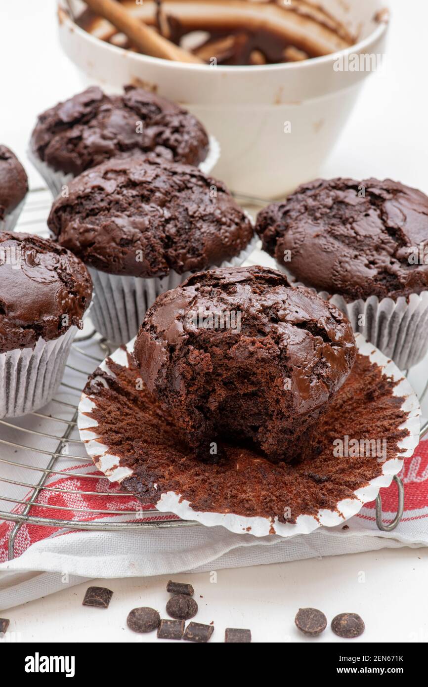 Homemade double chocolate muffins Stock Photo - Alamy