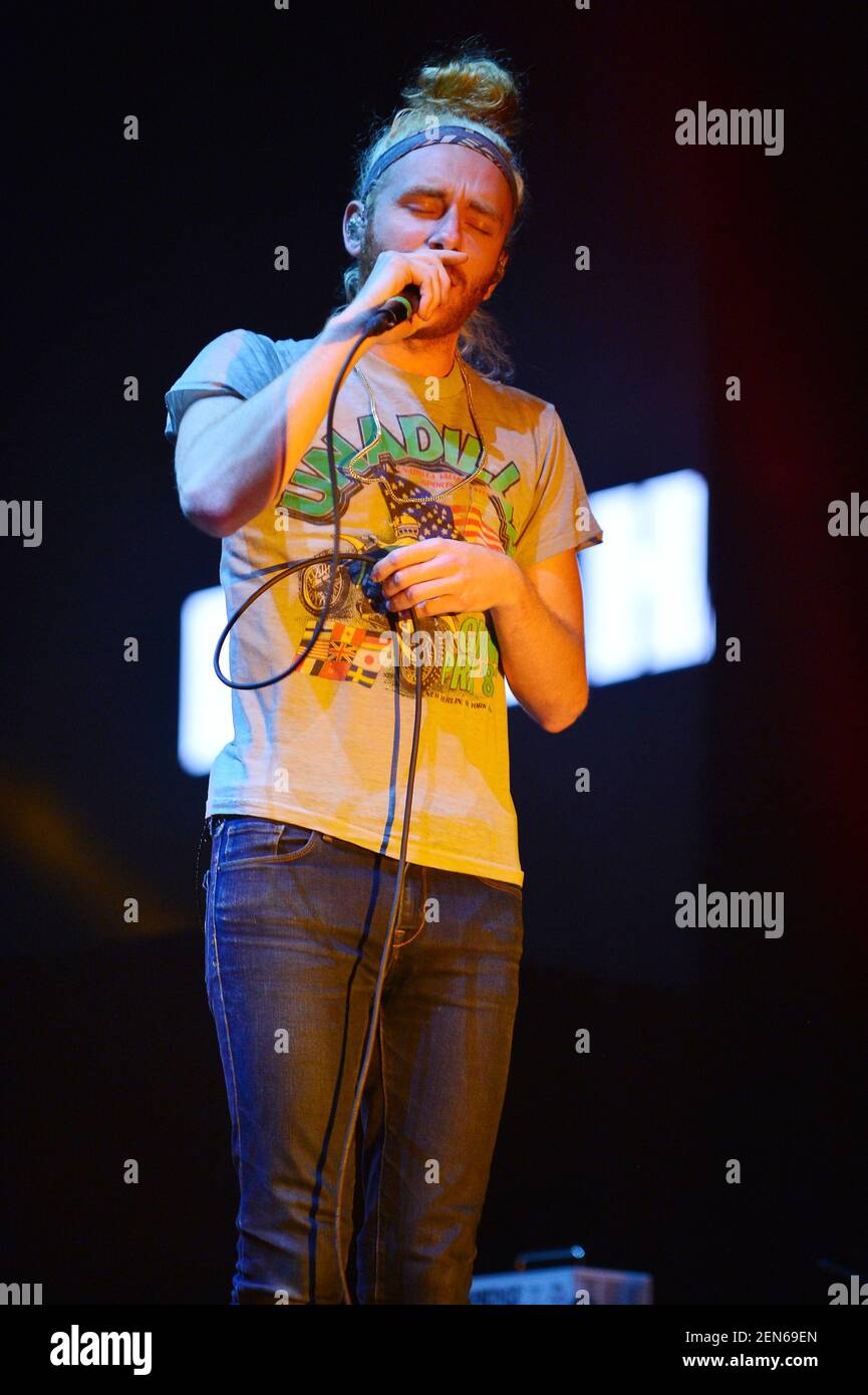 MIAMI, FL - JUNE 15: Singer Dylan Rau of the band Bear Hands performs ...