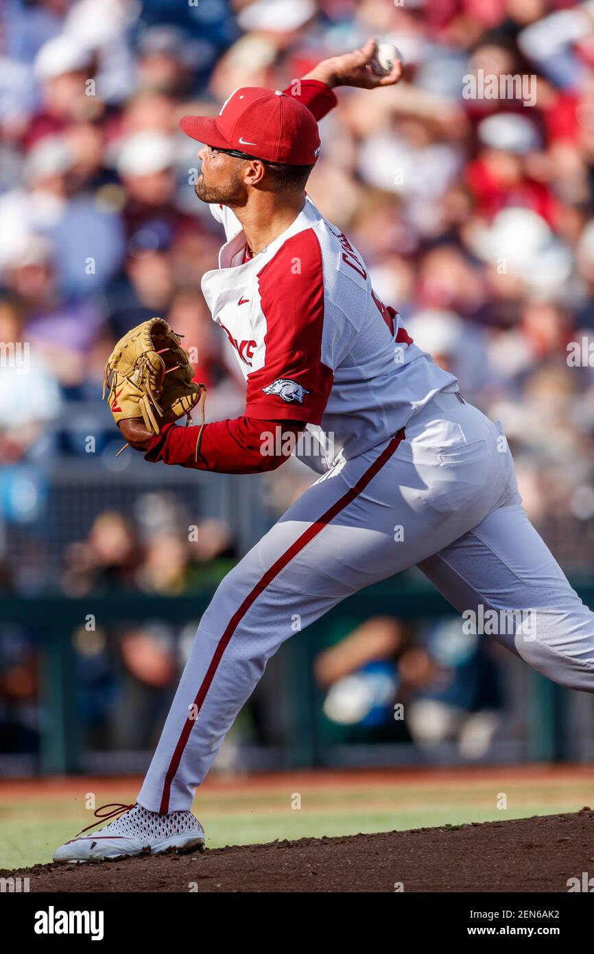 June 15, 2019 - Omaha, NE U.S. - Arkansas starting pitcher Isaiah ...