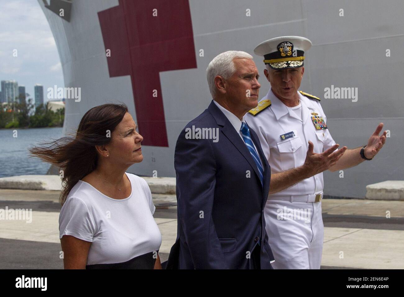 Karen Pence, left, and Vice President Mike Pence, middle, head towards ...