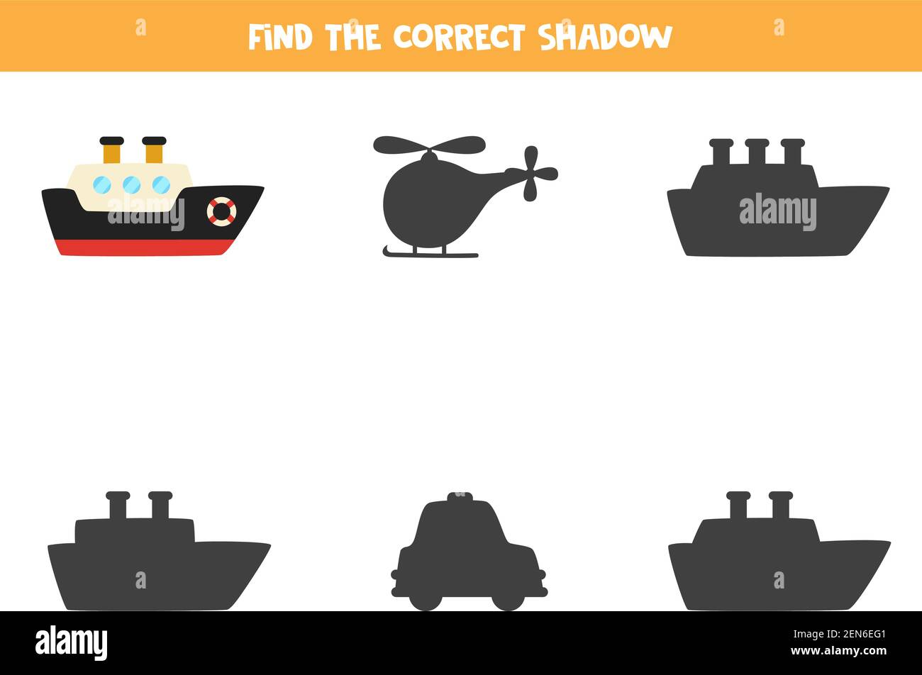 Find shadow of ship. Educational logical game for kids Stock Vector ...
