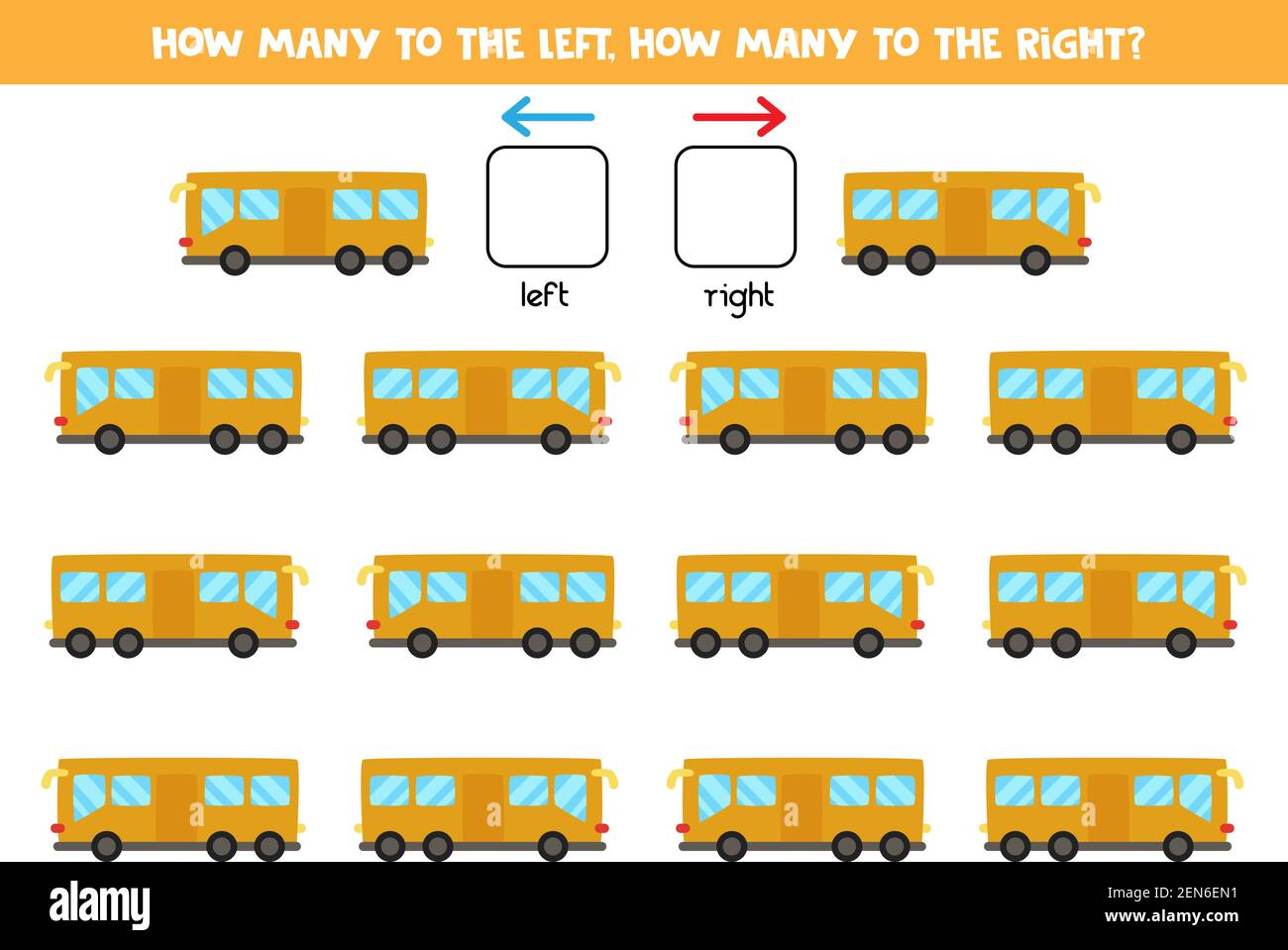 Left or right with cartoon bus. Educational game to learn left and ...