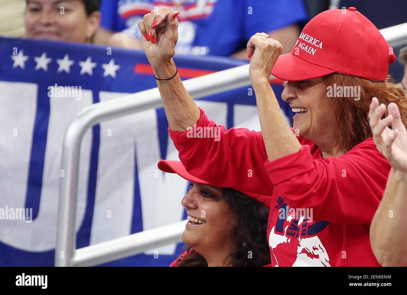 Trump supporters cheer inside the Amway Center before the President ...