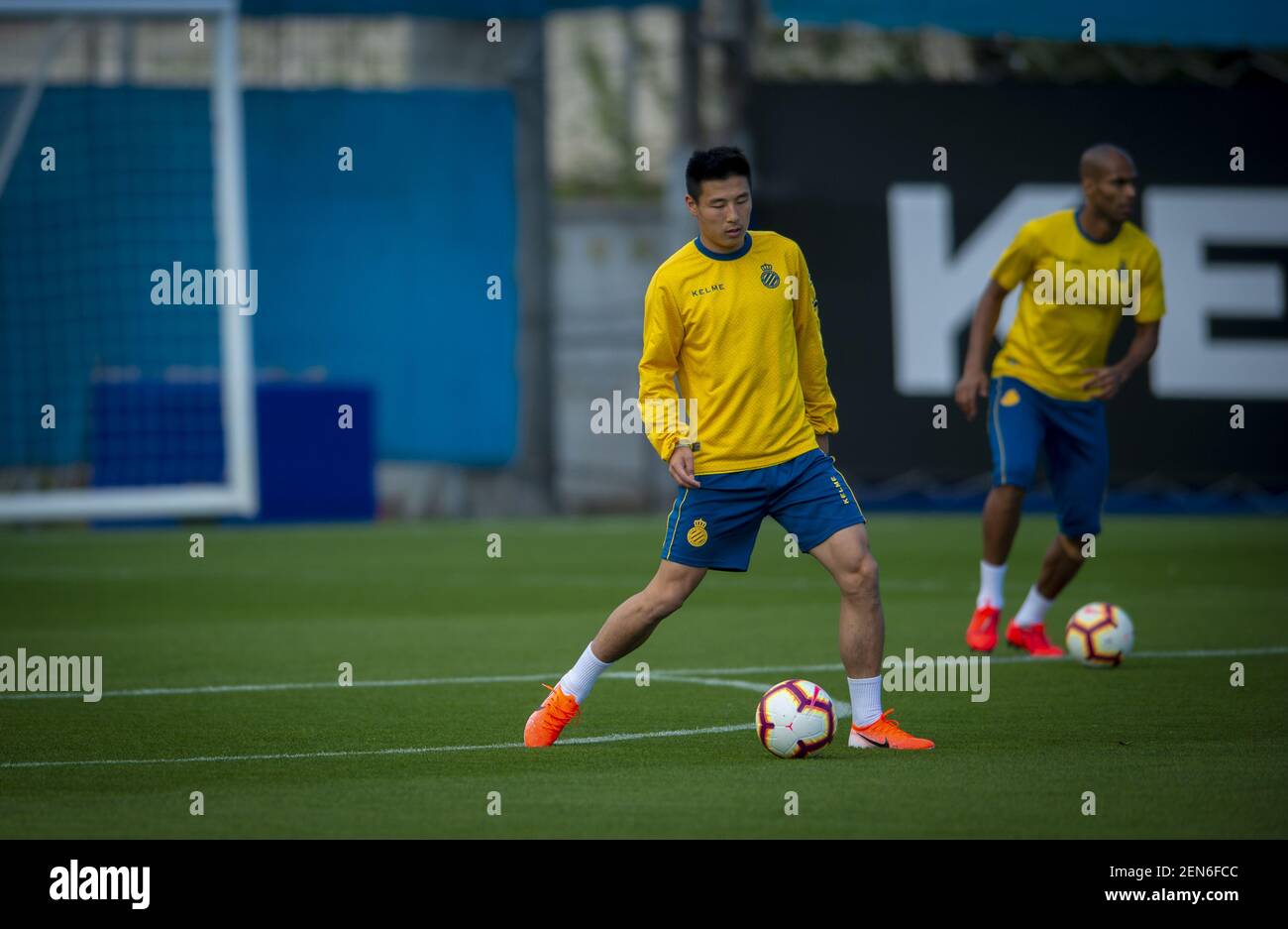 Chinese footballer Wu Lei takes part in a training session of RCD ...