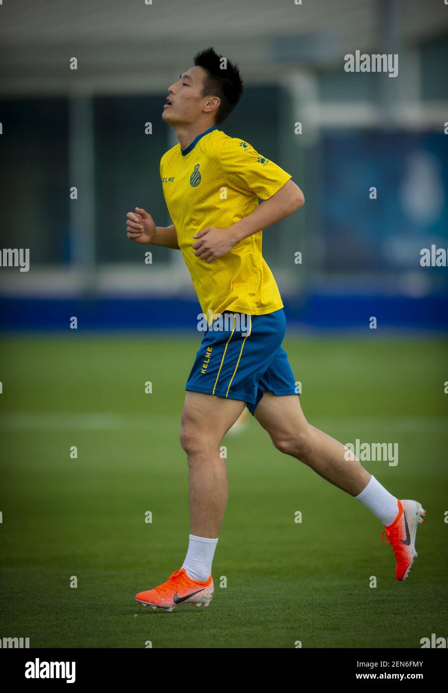 Chinese footballer Wu Lei takes part in a training session of RCD ...
