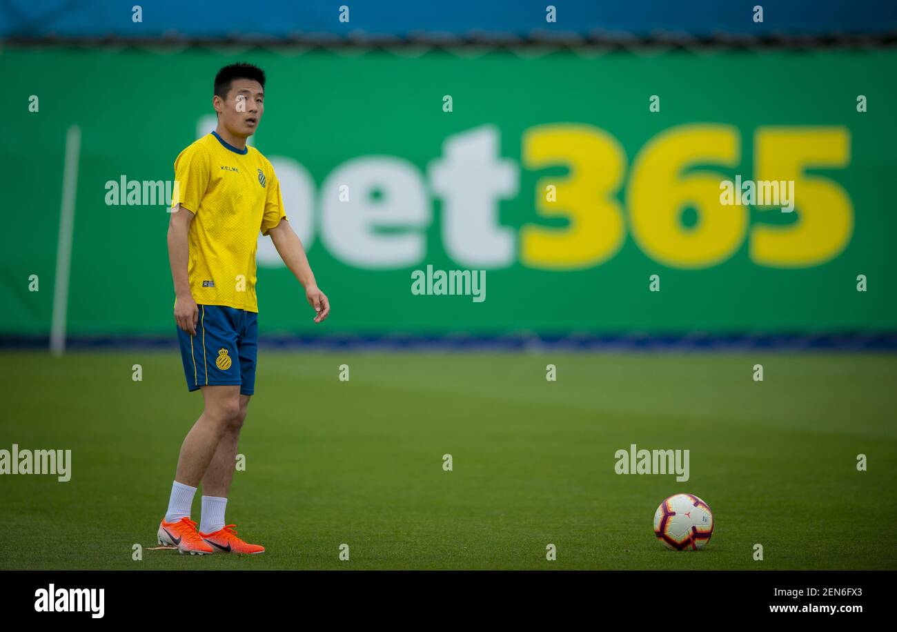 Chinese footballer Wu Lei takes part in a training session of RCD ...