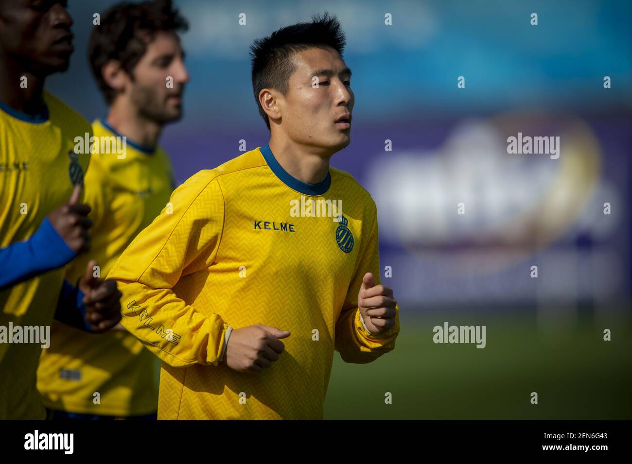 Chinese footballer Wu Lei takes part in a training session of RCD ...
