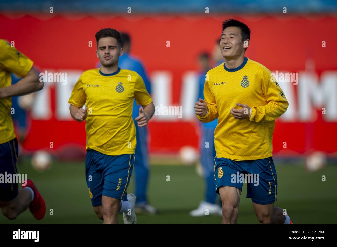 Chinese footballer Wu Lei takes part in a training session of RCD ...