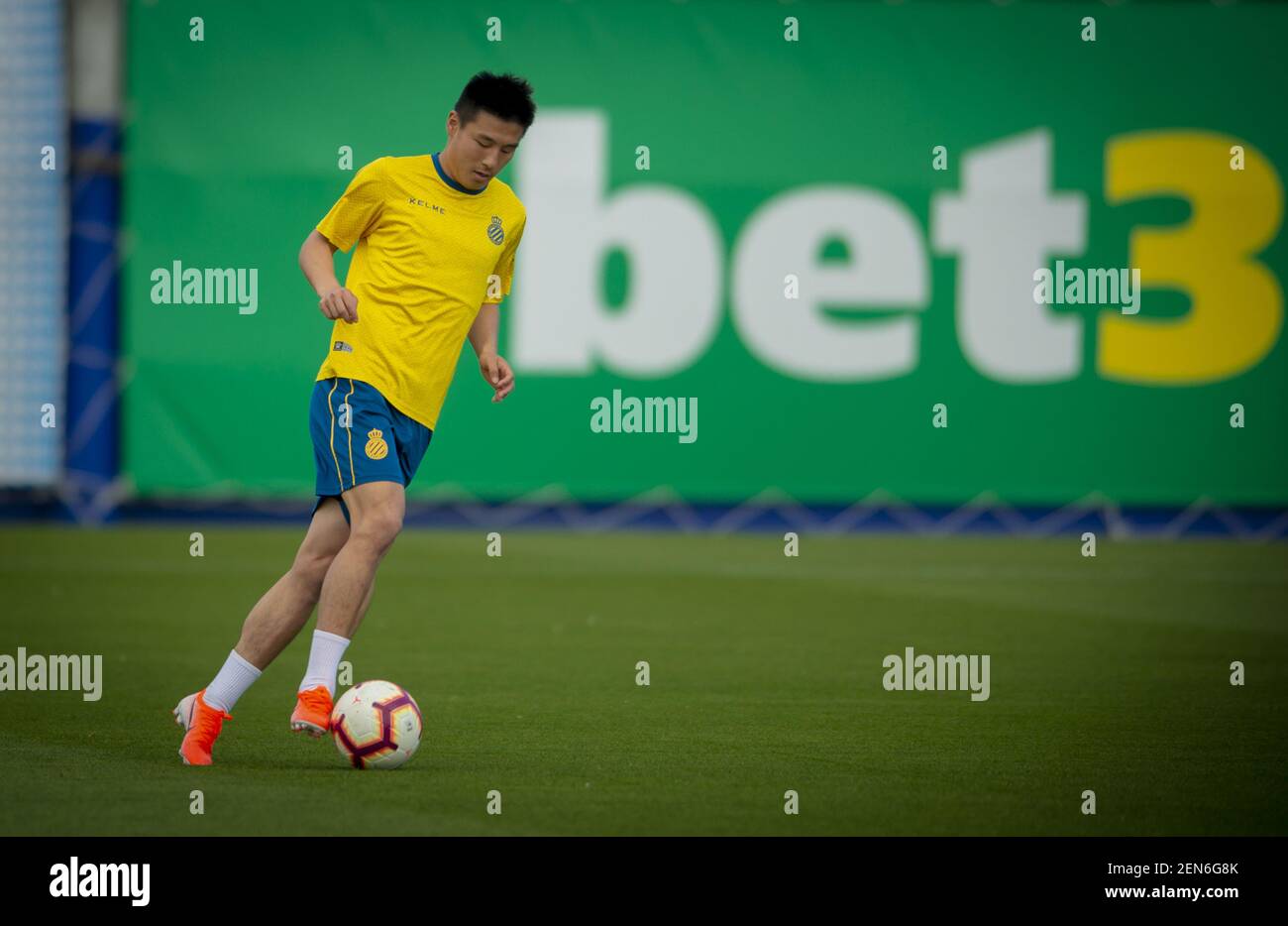 Chinese footballer Wu Lei takes part in a training session of RCD ...