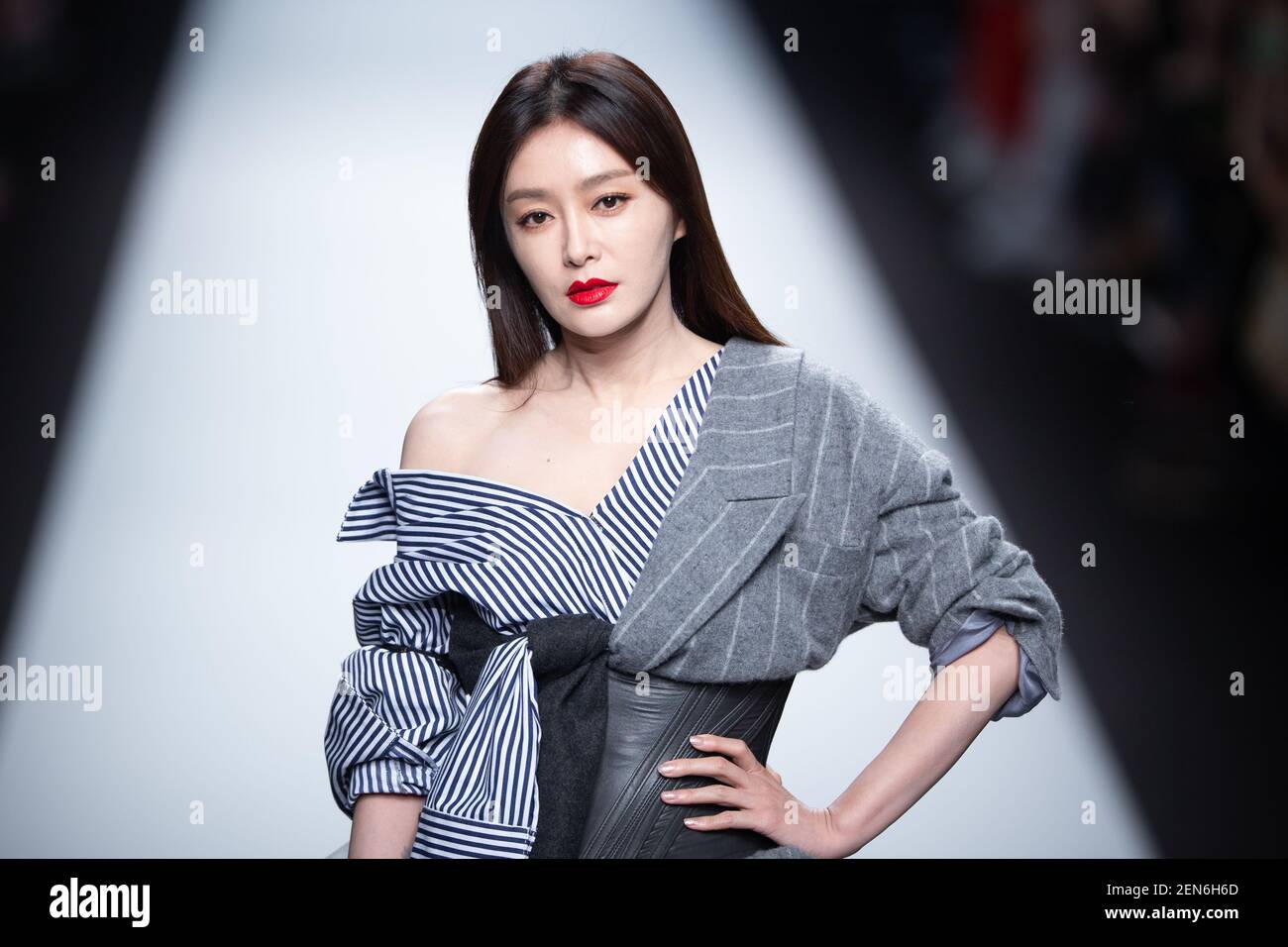 Chinese singer and actress Qin Lan displays a new creation at the Solo ...