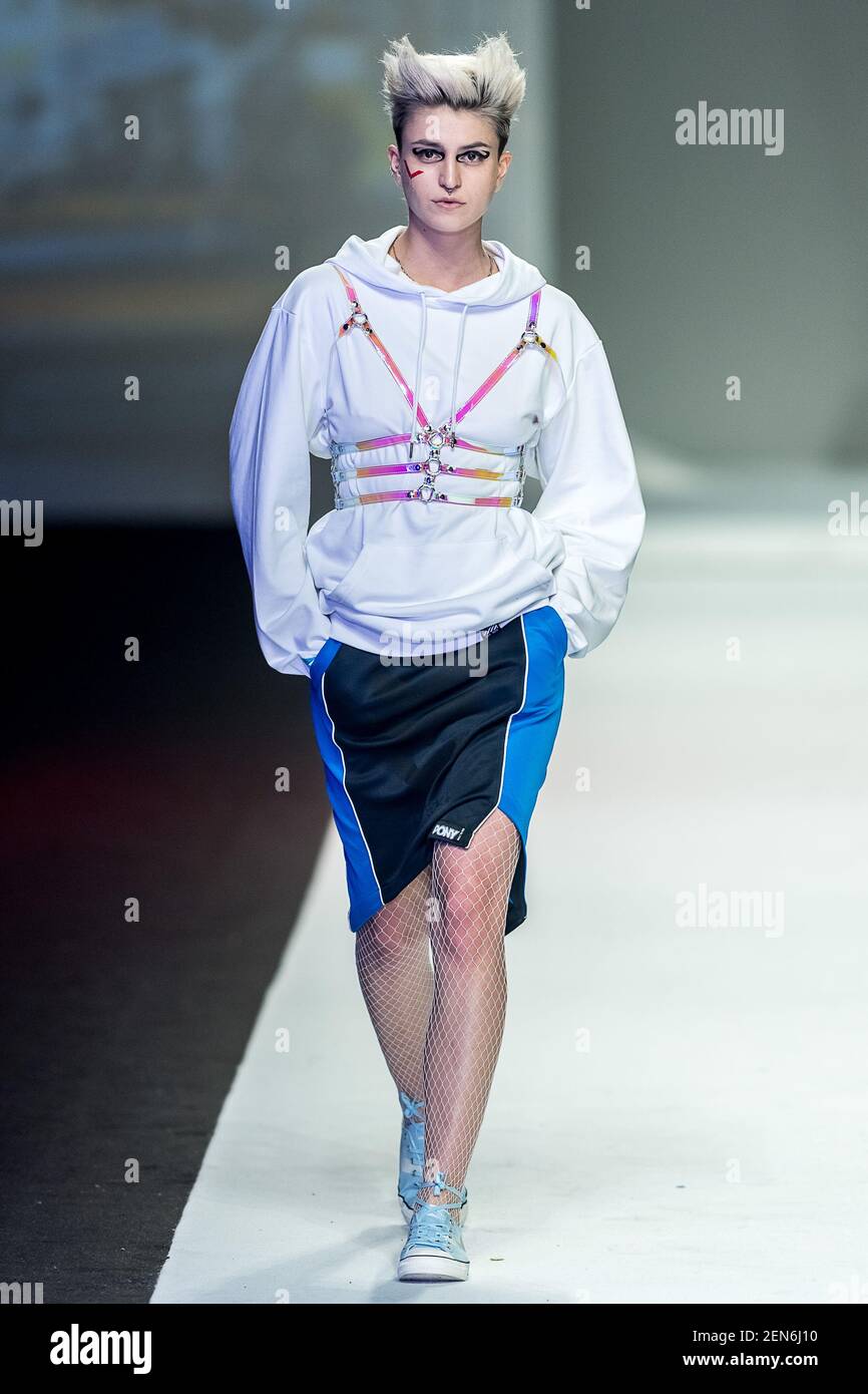 A model displays a new creation at the Pony x Harbin show during the ...