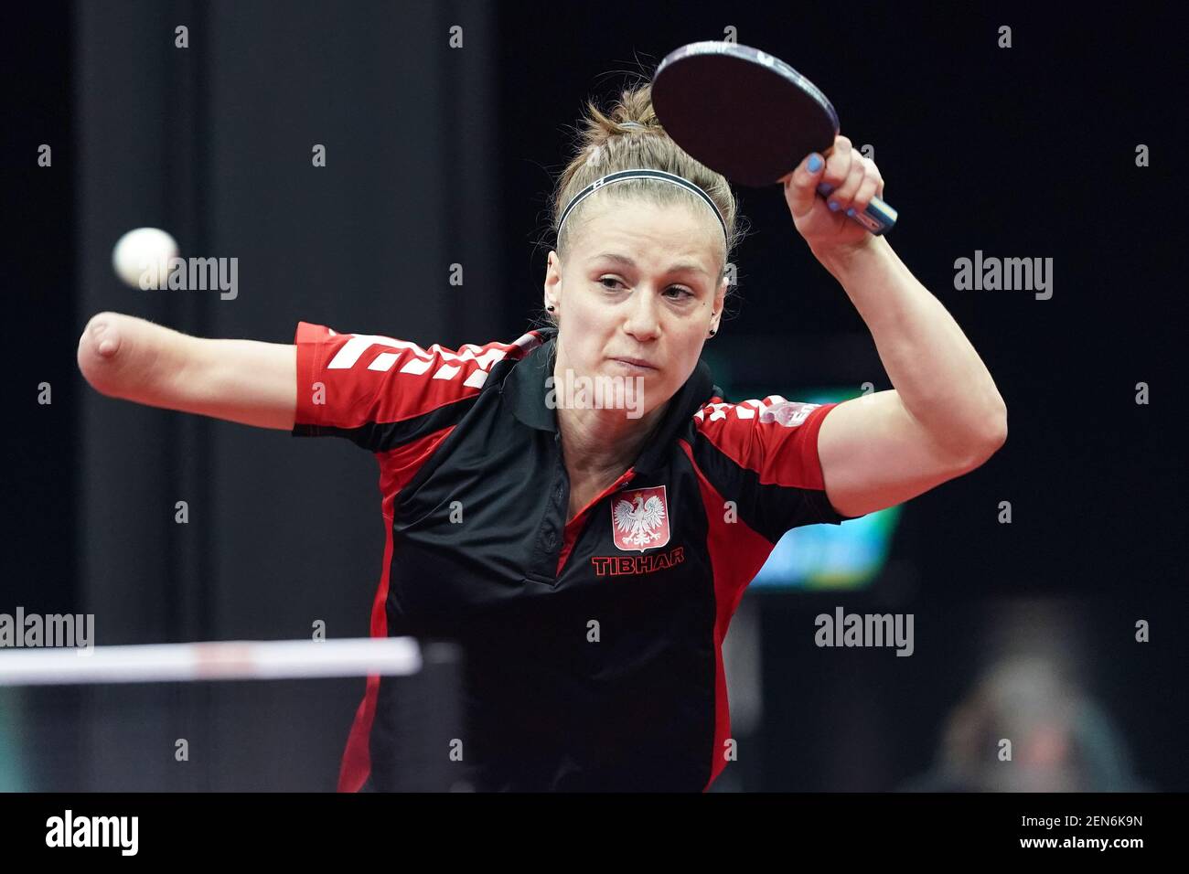 Natalia Partyka of Poland returns a shot to Mateja Jeger of Croatia in ...