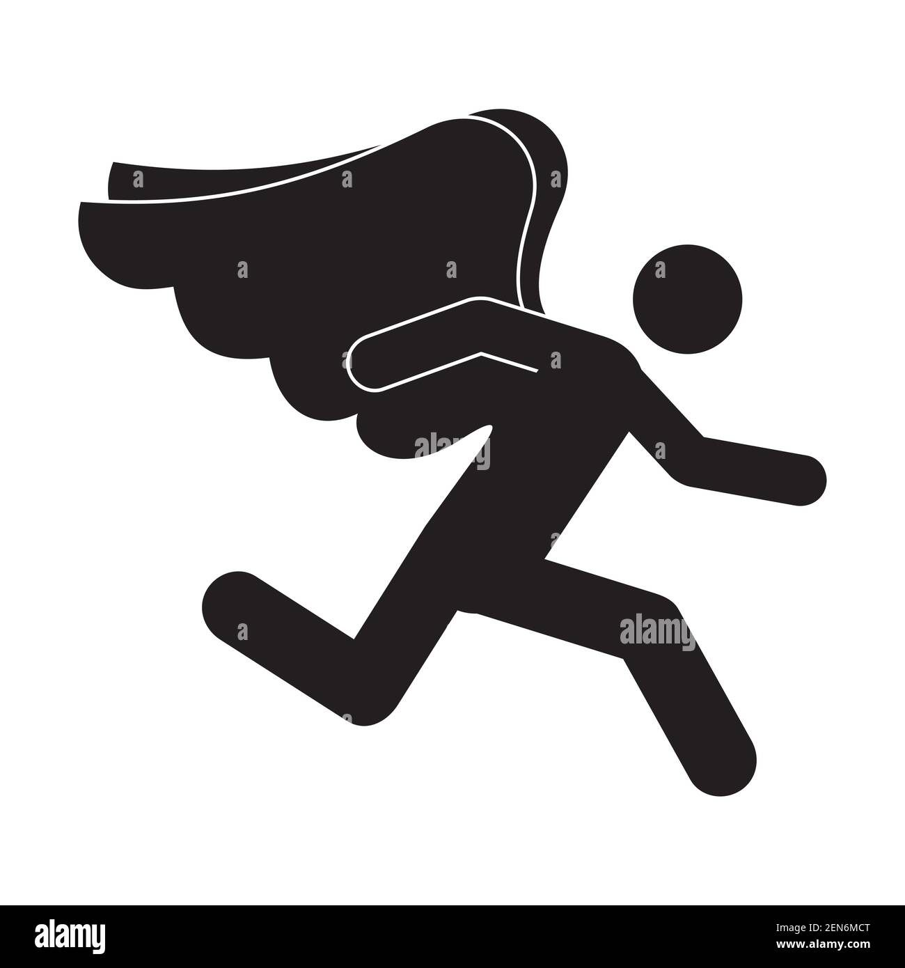 Icon of a running man with wings. Angel rushes to the rescue, a ...