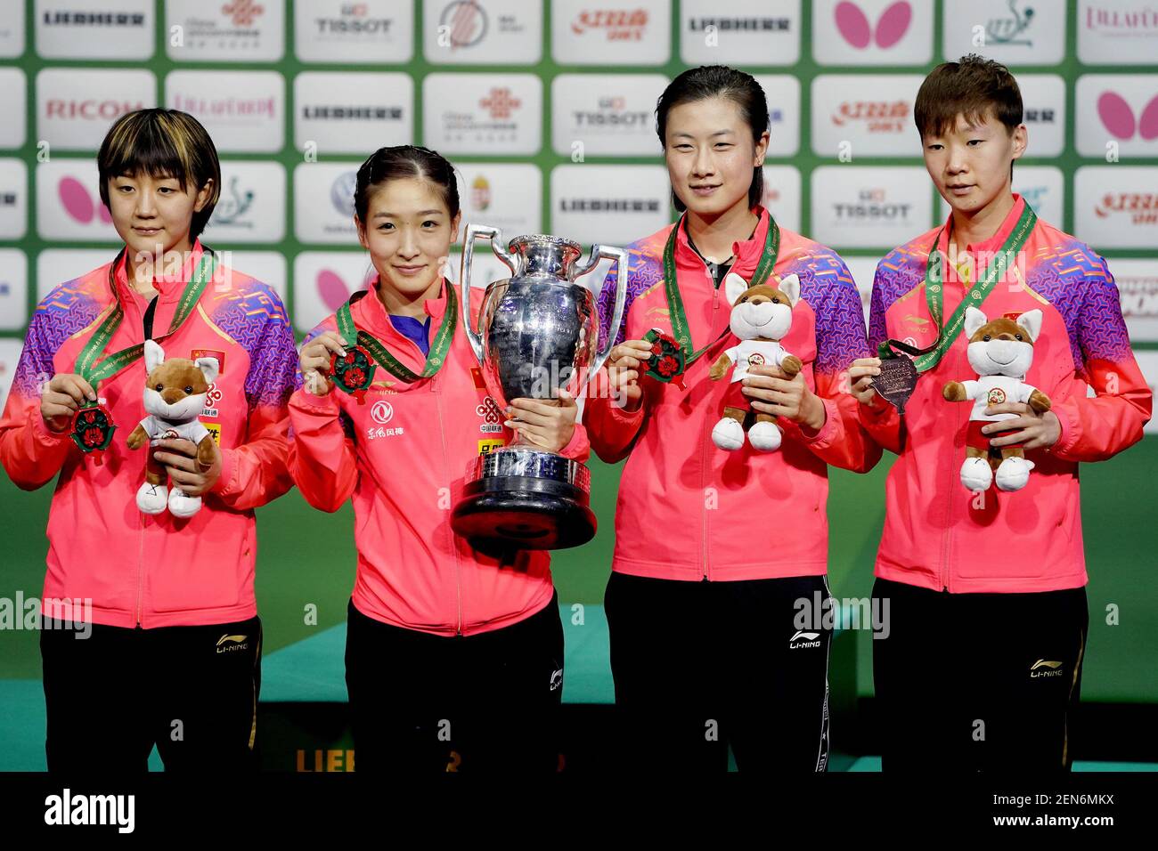 (From left) Chen Meng, Liu Shiwen, Ding Ning, and Wang Manyu of China ...