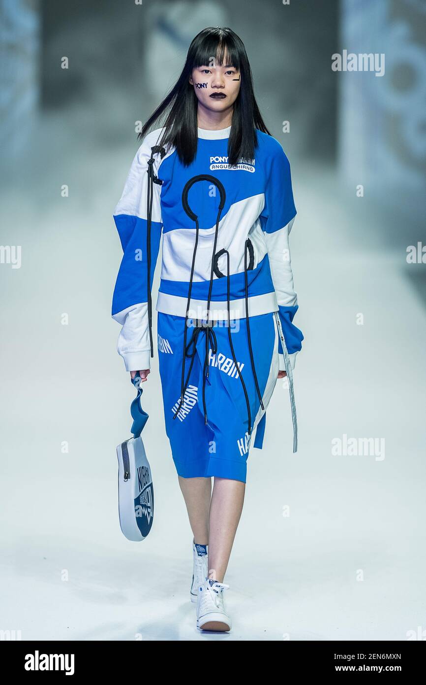 A model displays a new creation at the Pony x Harbin show during the ...